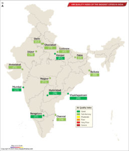 Map Showing Air Quality Index of The Important Cities in India as on ...