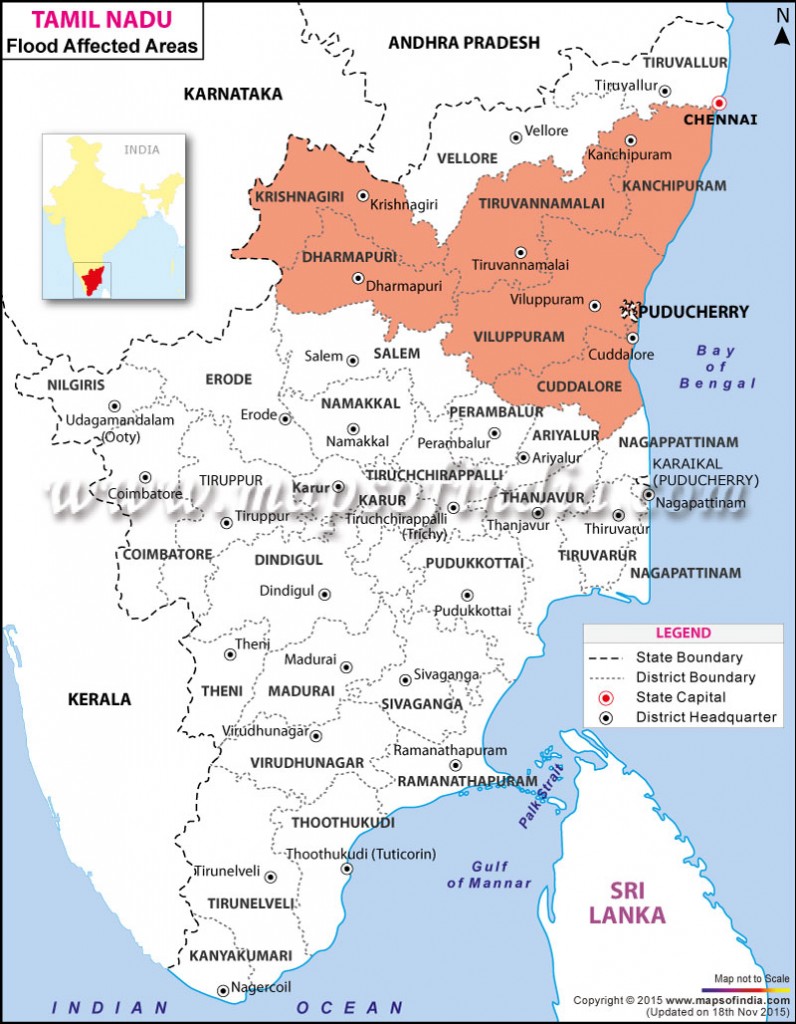 Areas Affected by Heavy Rains and Floods in Chennai, Tamilnadu | Map in ...
