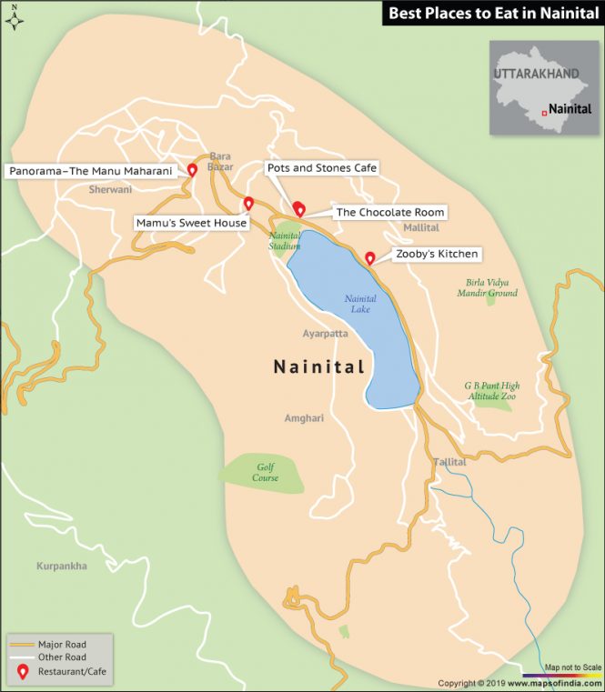 Map Showing Amazing Places to Eat in Nainital | My India