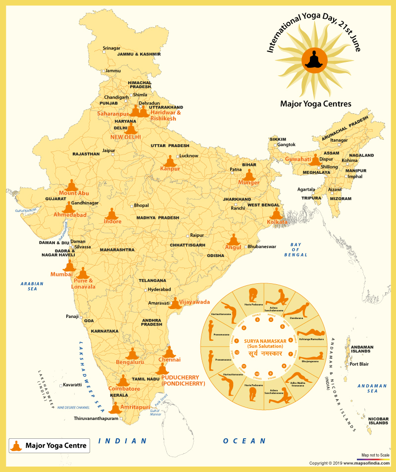 Map of India Showing Major Yoga Centres | My India