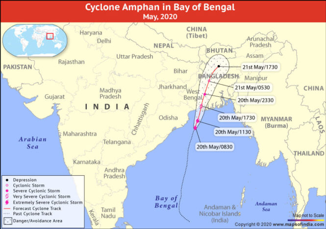 Map Showing Location of Cyclone Amphan | My India