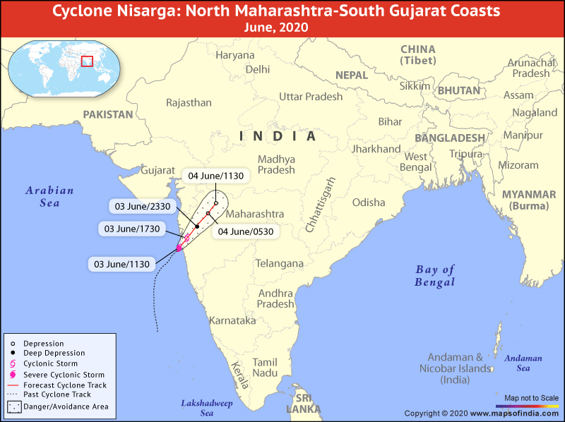 Map Depicting Location of Cyclone Nisarga as on June 03, 2020 | My India