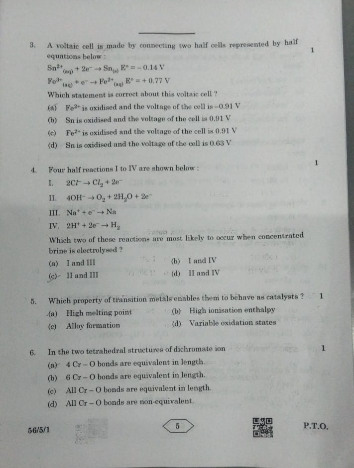 Class 12 Chemistry Exam Today s Term 2 Question Paper Answer Key 2023