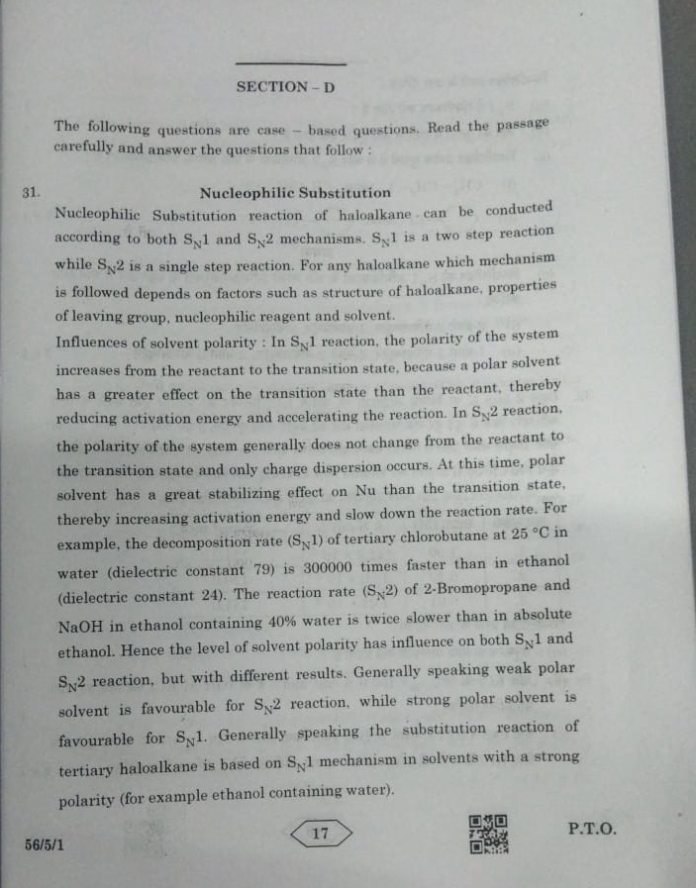 Class 12 Chemistry Exam Today’s Term 2 Question Paper & Answer Key 2023 ...