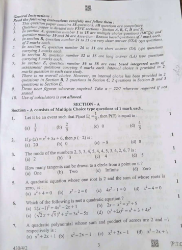 Class 10 Mathematics (Basic) Exam Today’s Term 2 Question Paper ...