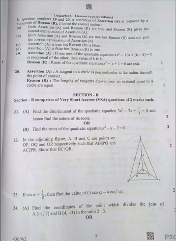 Class 10 Mathematics (Basic) Exam Today’s Term 2 Question Paper ...