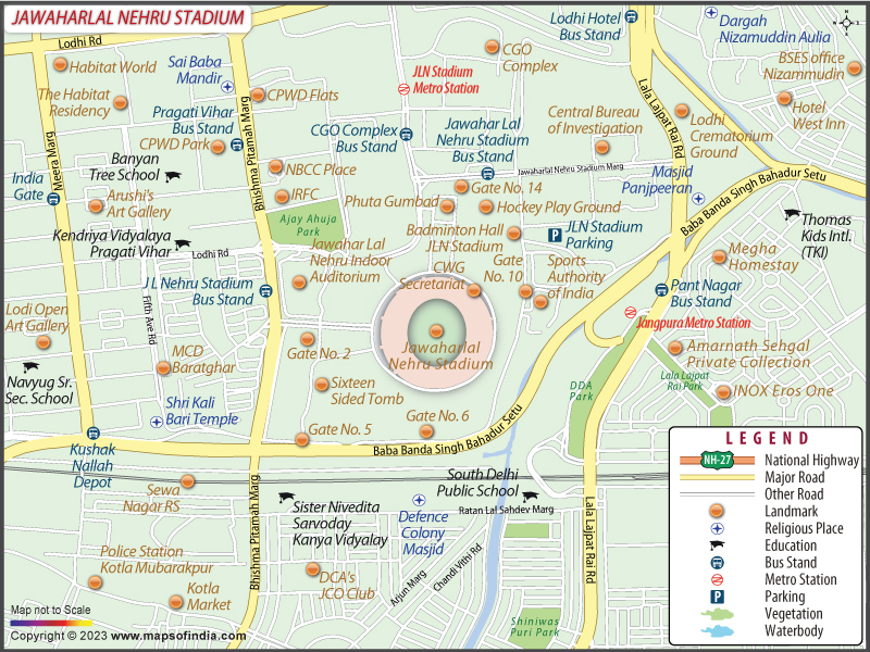Jawaharlal Nehru Stadium Map, New Delhi | Location of Jawaharlal Nehru ...