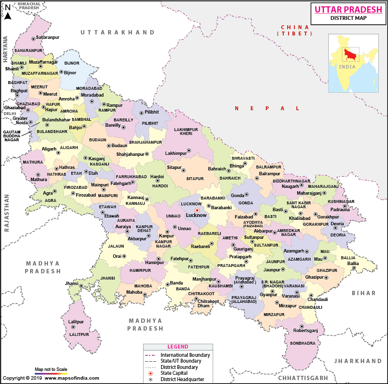 Uttar Pradesh District Map List Of Districts In Uttar 52 OFF