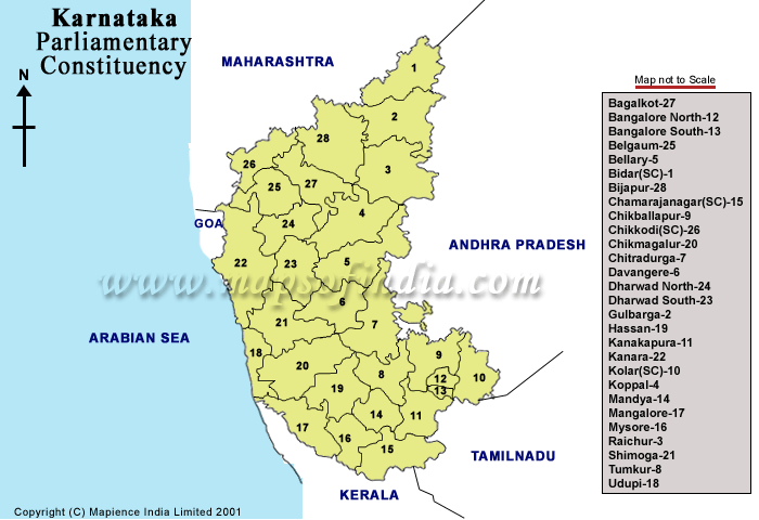 Karnataka Parliamentary map, Parliamentary map of India, Parliamentary ...