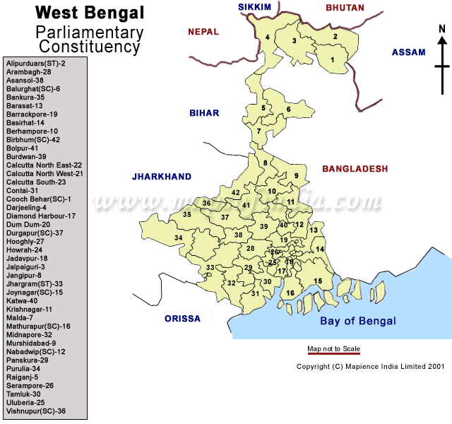 West Bengal Parliamentary map, Parliamentary map of India ...