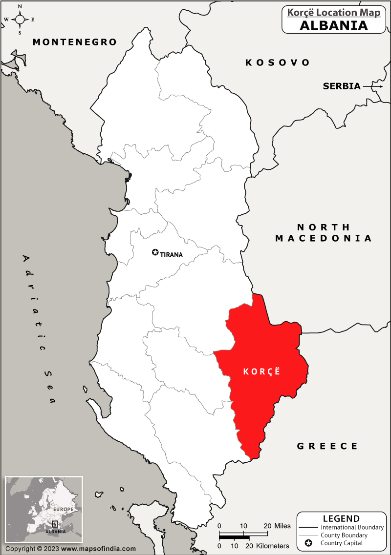 Korce Albania Maps Modern Map Korce Region Map Albania AL" Greeting