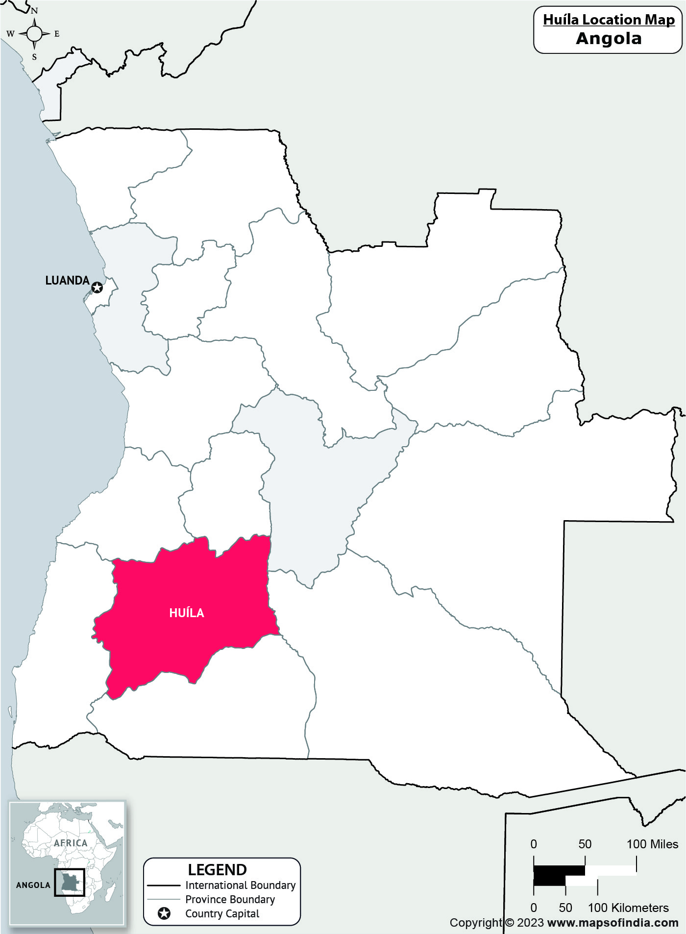 Where is Huila Located in Angola? | Huila Location Map in the Angola
