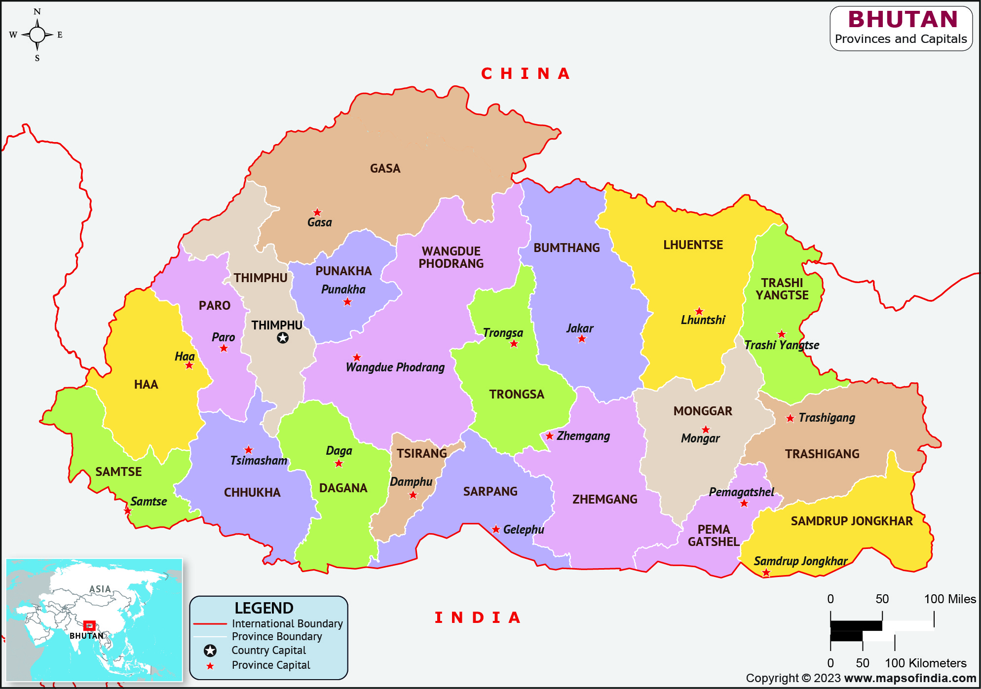 Bhutan Districts and Capitals List and Map | List of Districts and ...