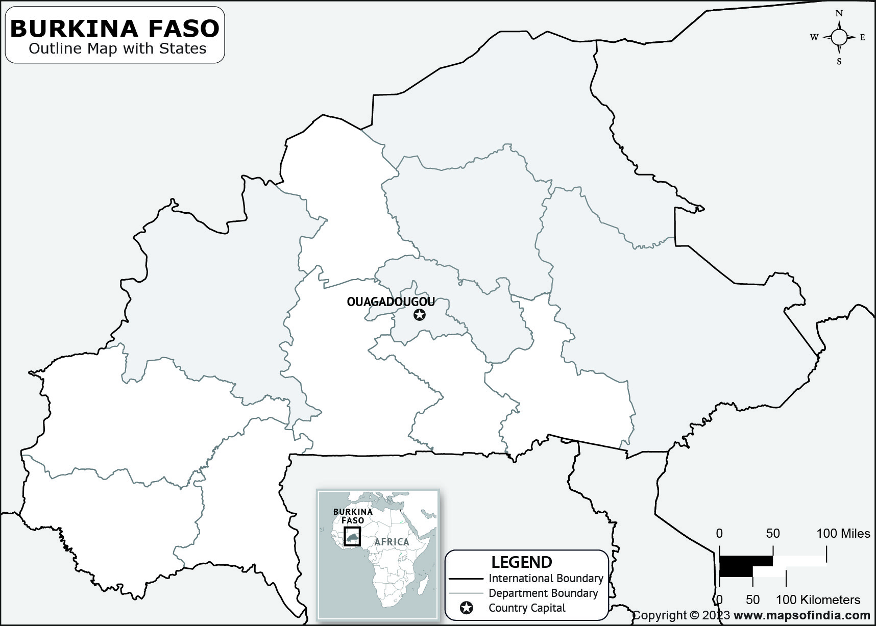 Burkina Faso Outline Map | Burkina Faso Outline Map with State Boundaries
