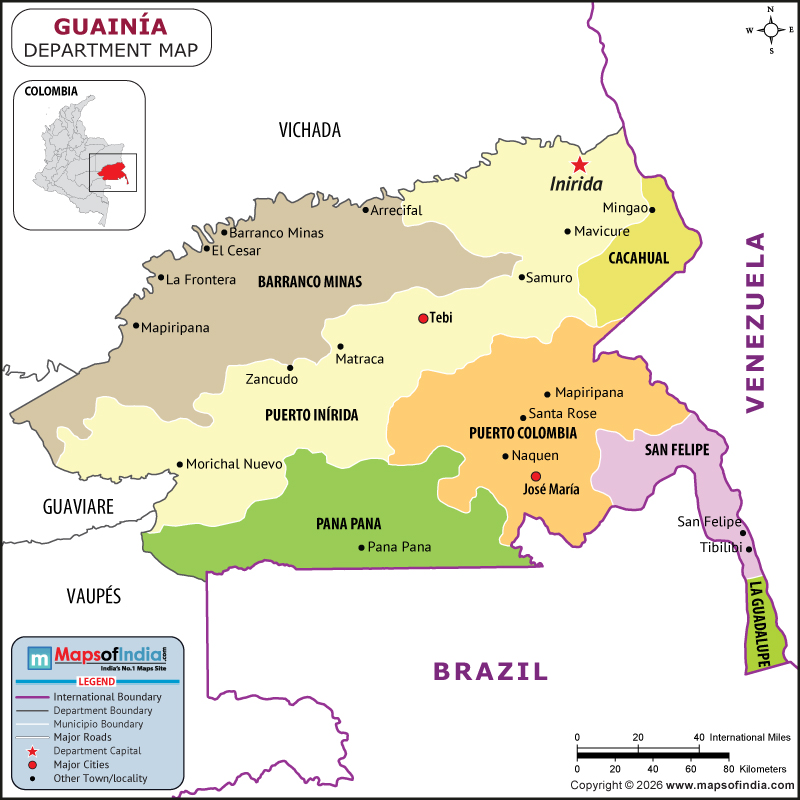 Guainia, Map, Colombia | Map of Guainia Satellite View