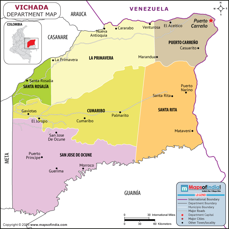 Vichada, Map, Colombia | Map of Vichada Satellite View