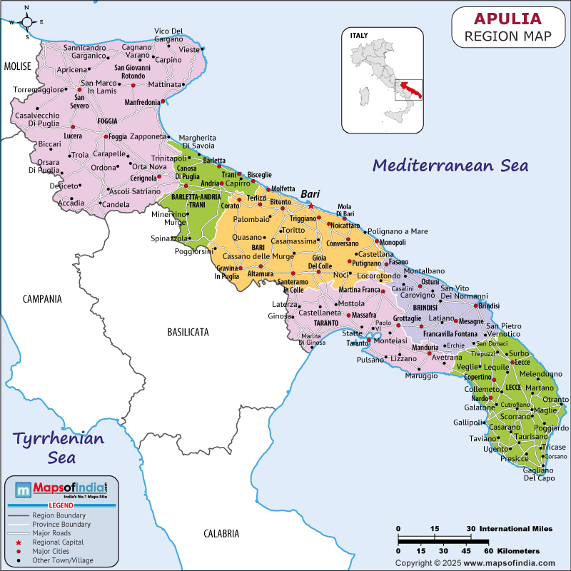 Apulia (Puglia) Map – Location, Geography, Provinces