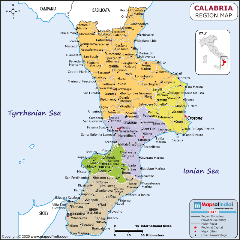 Calabria Map – Region, Provinces, Cities & Coastal Highlights