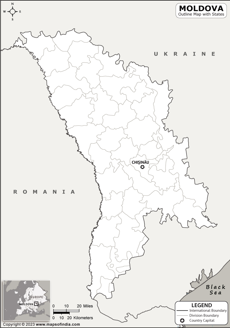 Moldovo Outline Map | Moldovo Outline Map with State Boundaries