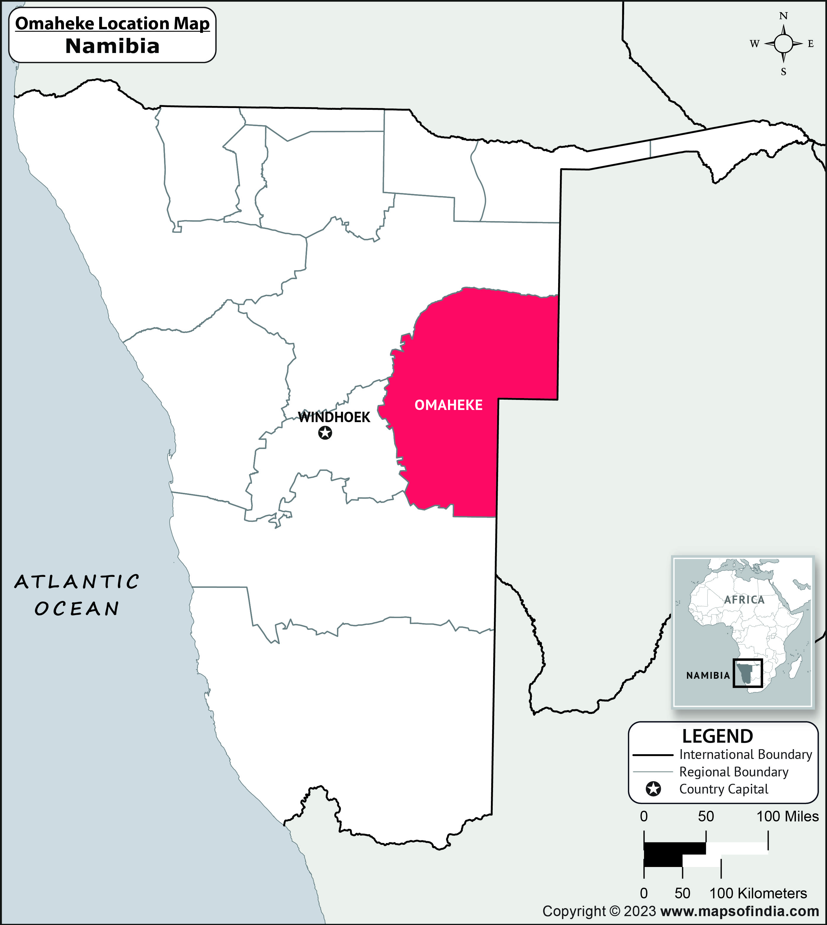 Where is Omaheke Located in Namibia? | Omaheke Location Map in the Namibia