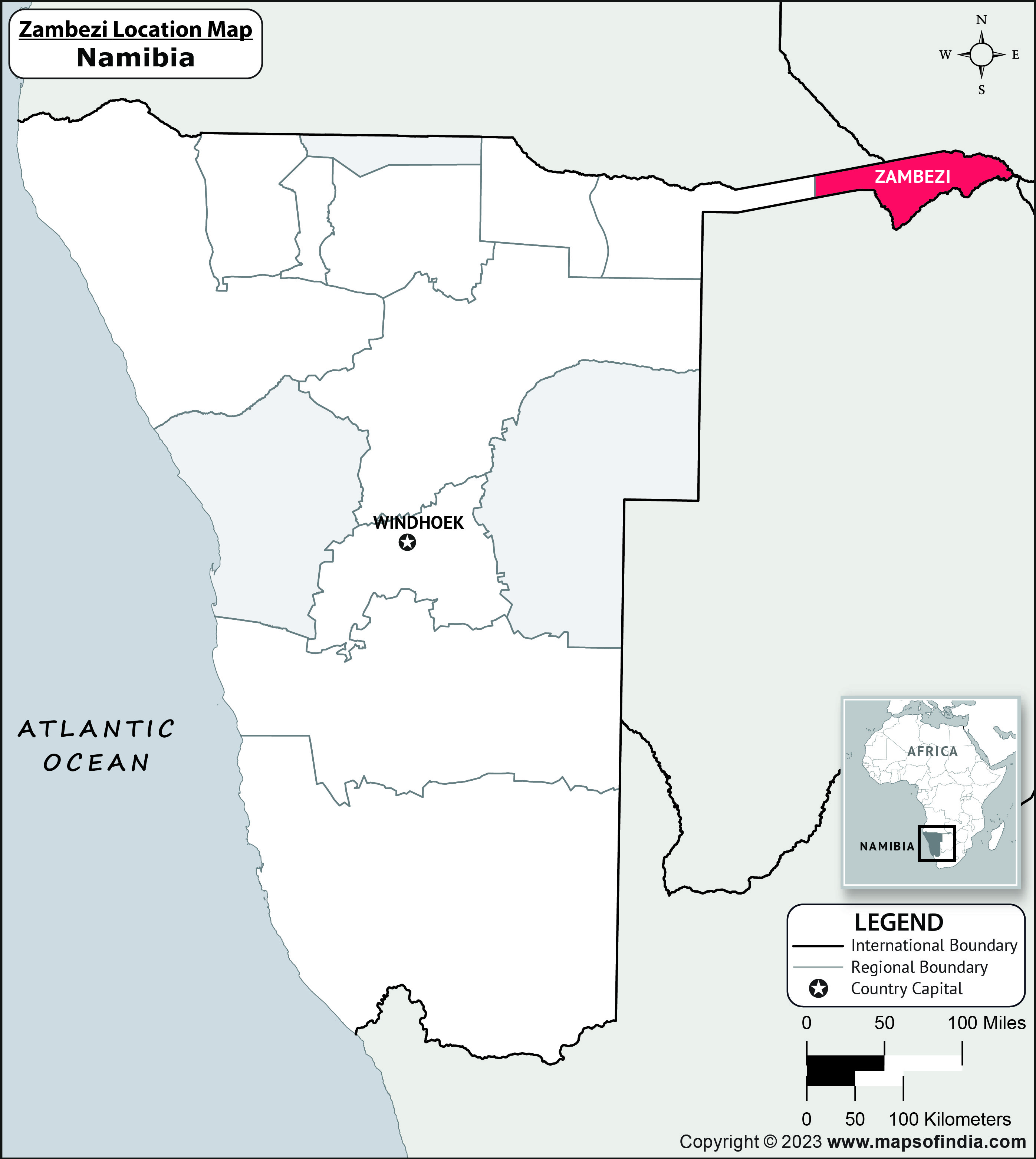 Where is Zambezi Located in Namibia? | Zambezi Location Map in the Namibia