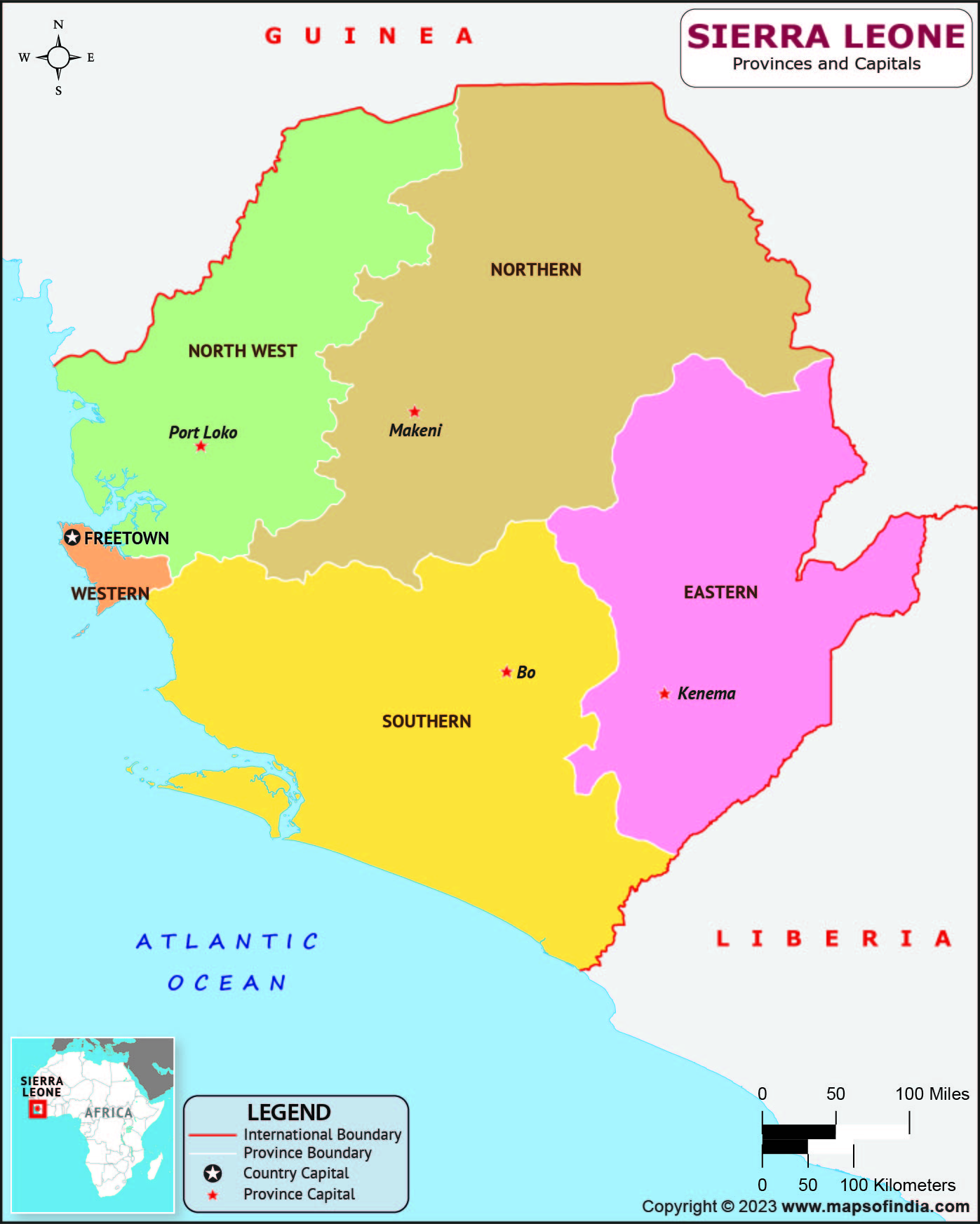 Sierra Leone Provinces and Capitals List and Map | List of Provinces ...