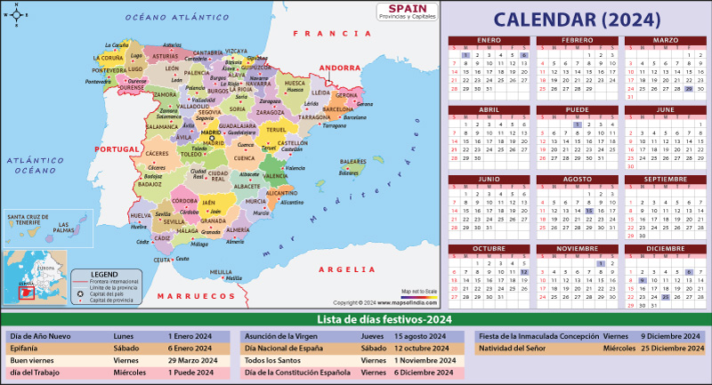 Calendario España Año 2024 | España Días festivos y escolares